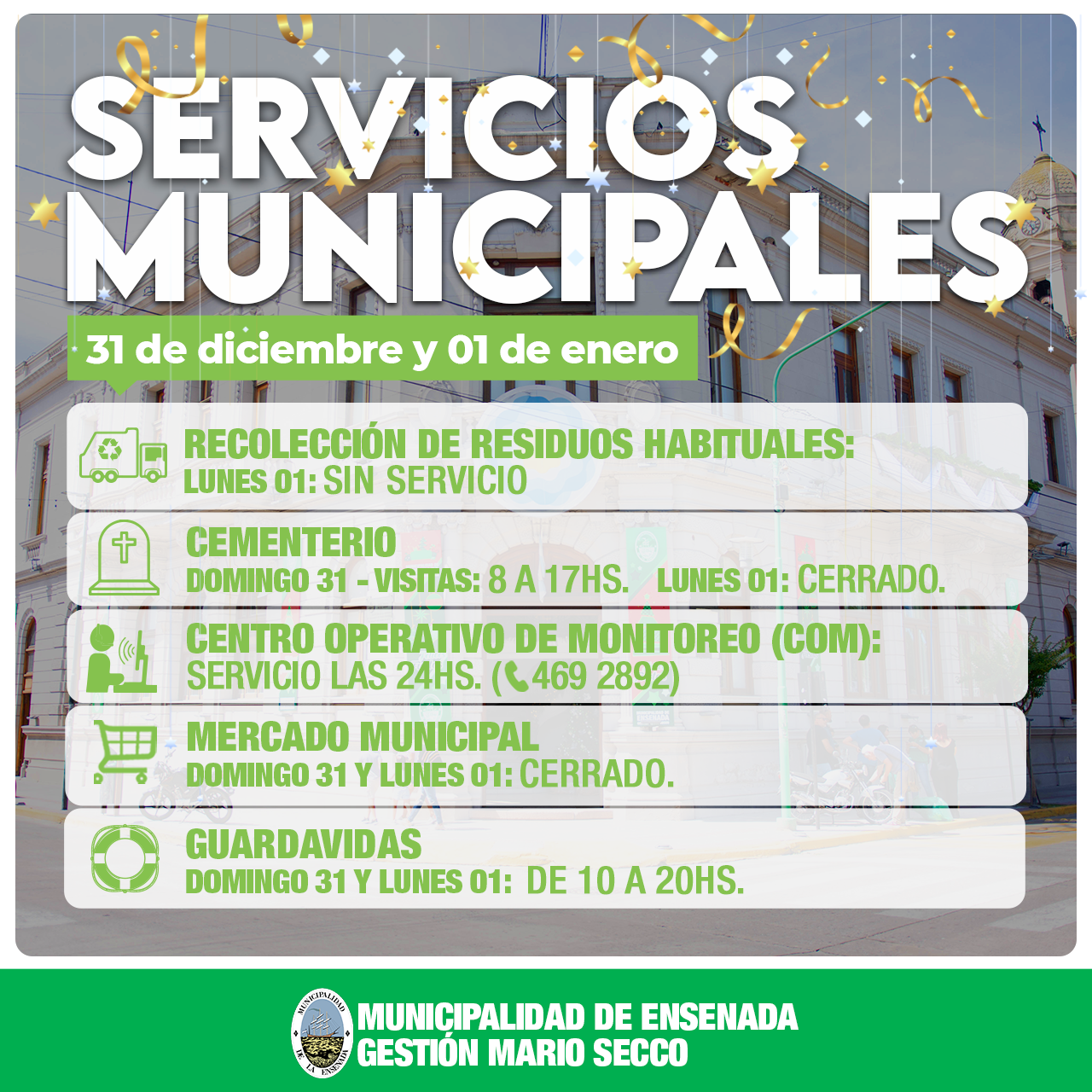 SERVICIOS MUNICIPALES EN AÑO NUEVO – Municipalidad de Ensenada