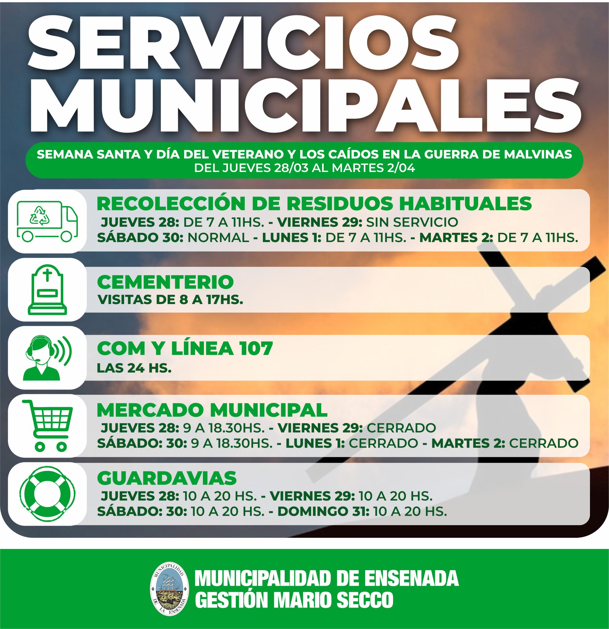 SERVICIOS MUNICIPALES DEL 28/03 AL 02/04 – Municipalidad de Ensenada